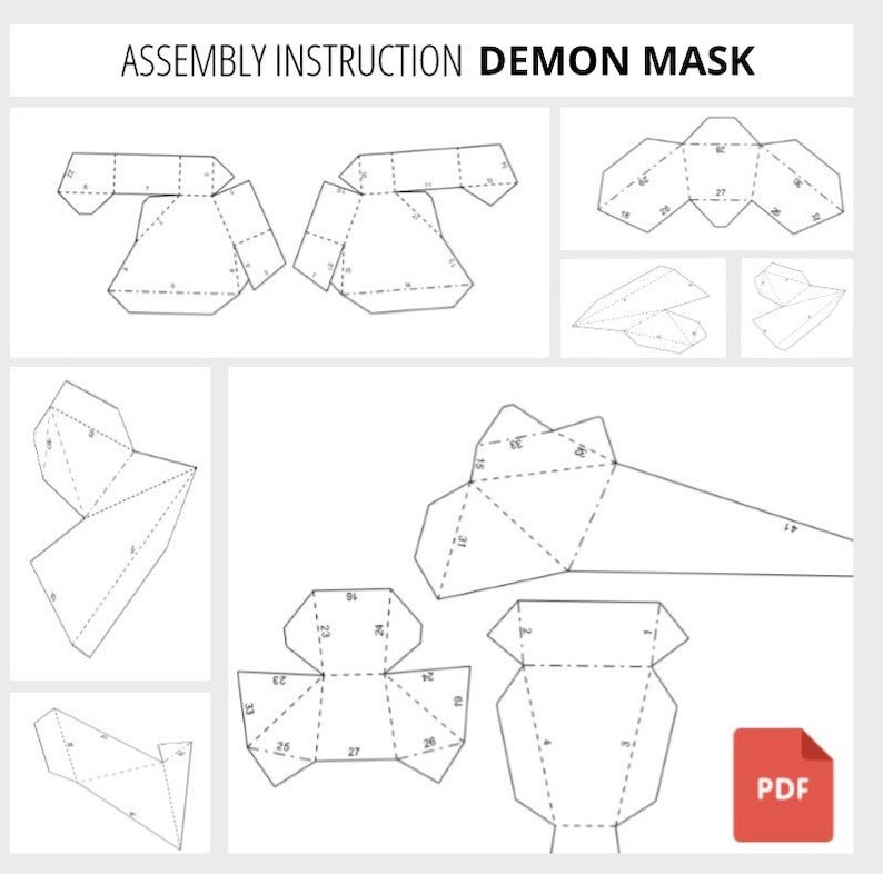 Template horned demon mask devil paper mask dark god mask | Etsy