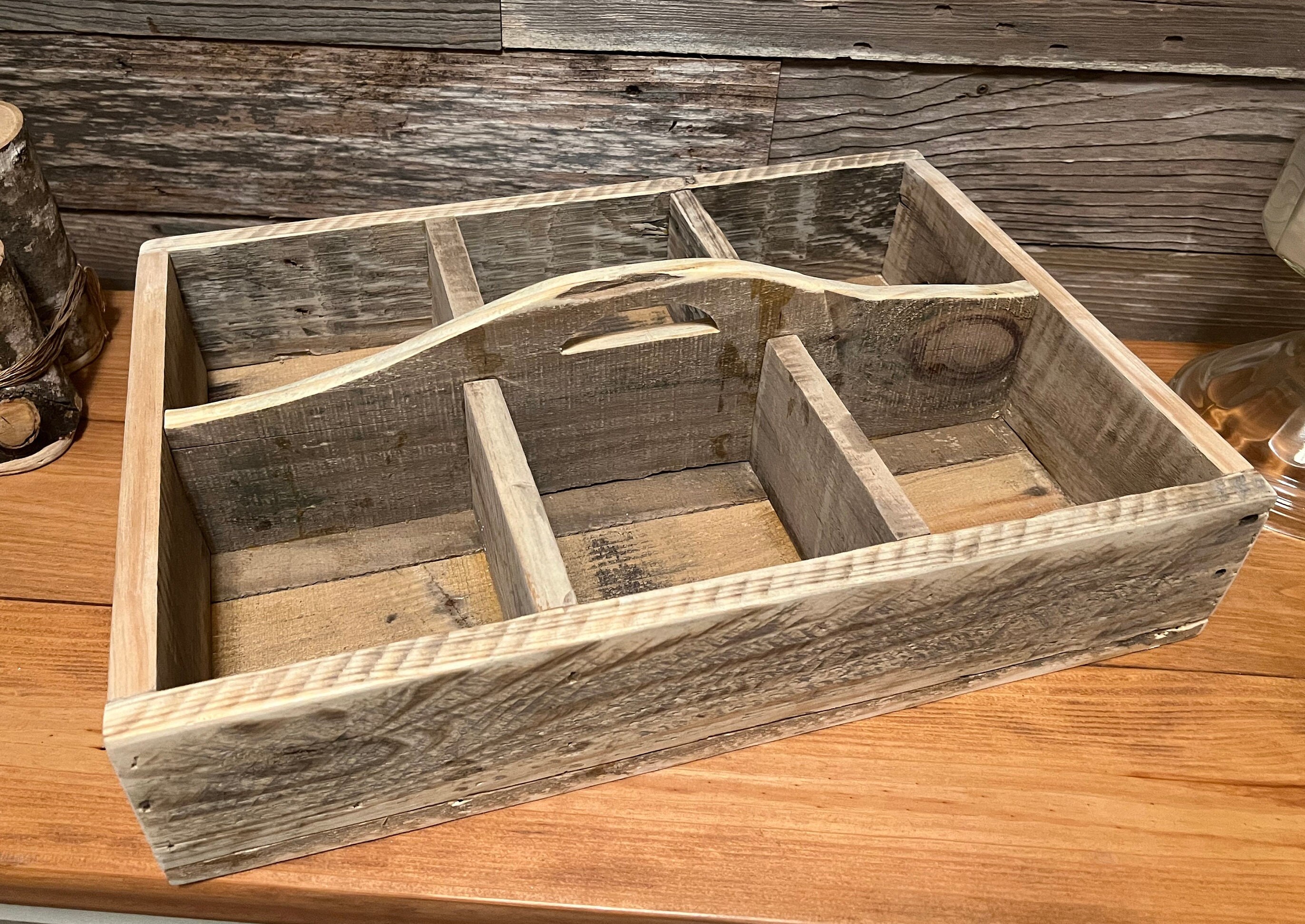 Rustic Wood Decor Caddy Carrier Garden Tote Tool Box 6 Section - Etsy
