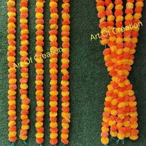 Pack of 10 Artificial Marigold Garlands Flower Strings Wedding Mehndi ...