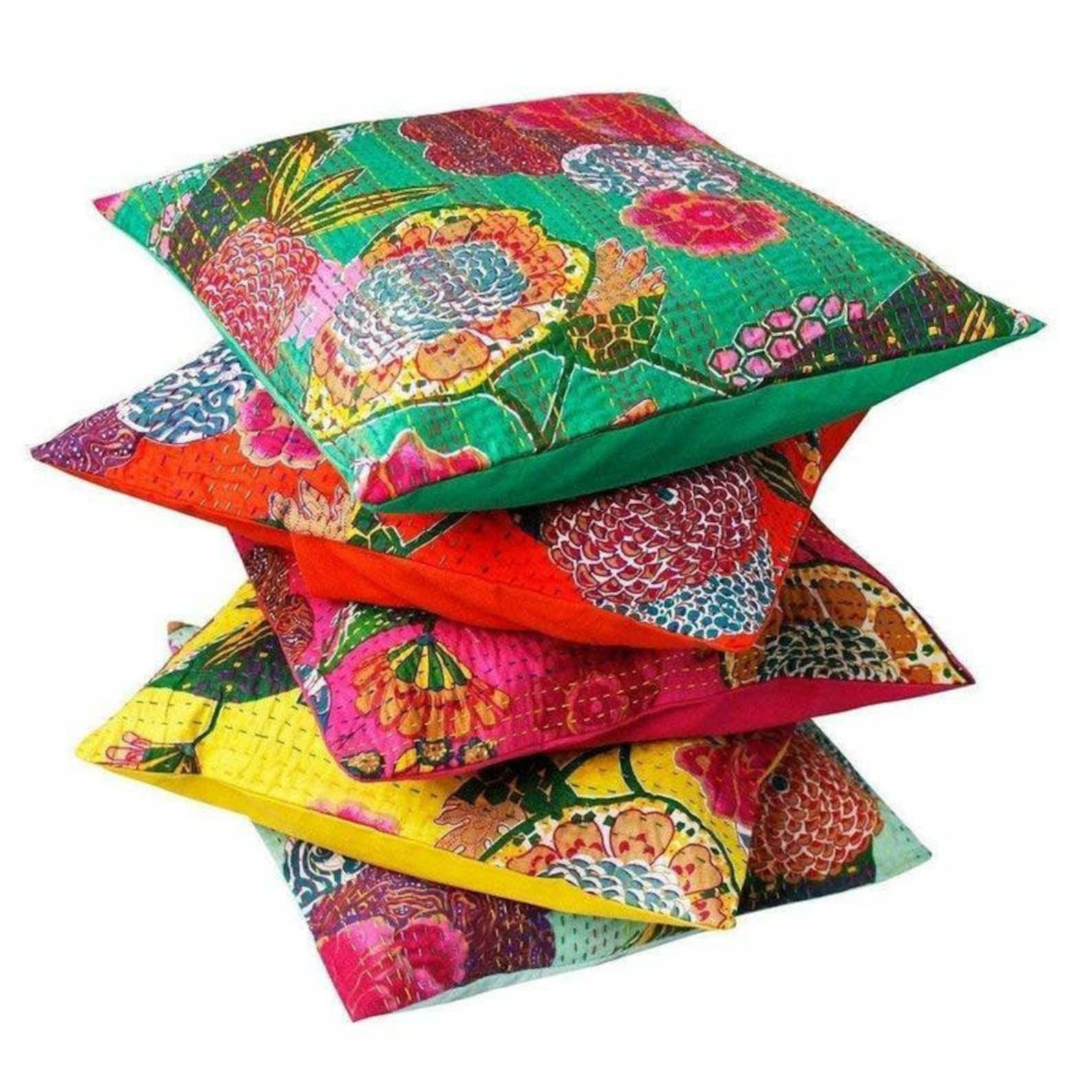 Hand Stitched Vintage Kantha Cushion Cover | Indian Cushion Cover ...