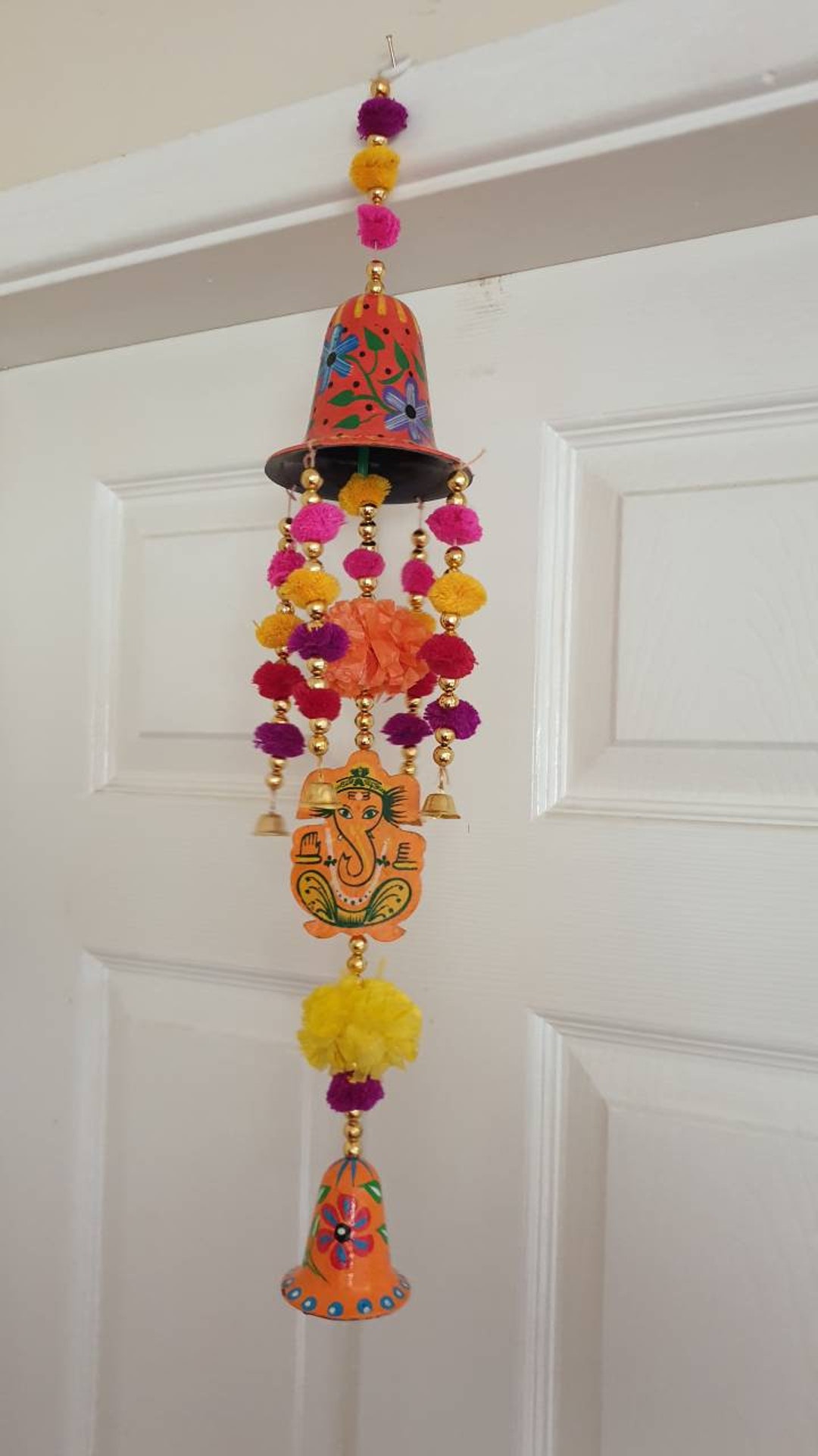 Indian Handcrafted Wind Chimes Rajasthani With Bells Marigold Pom Poms ...