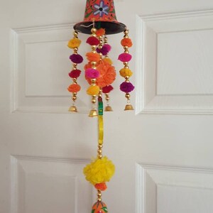 Indian Handcrafted Wind Chimes Rajasthani With Bells Marigold Pom Poms ...