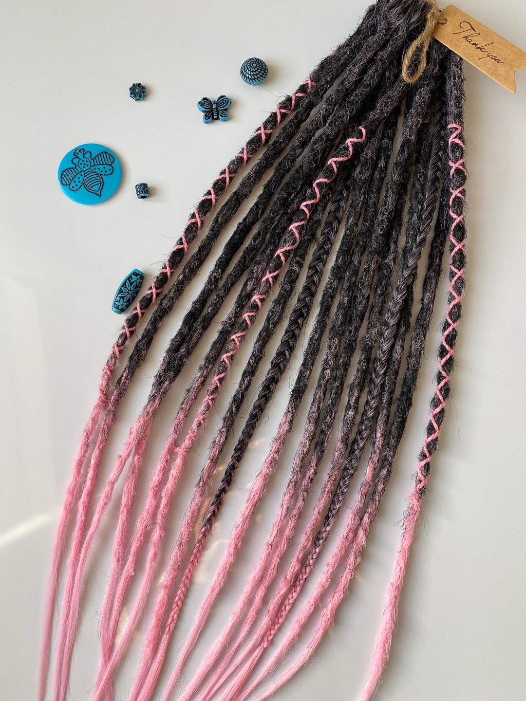 Candy Twilight Ombre Dreads / Dark Brown to Pink Transition / Decorated ...
