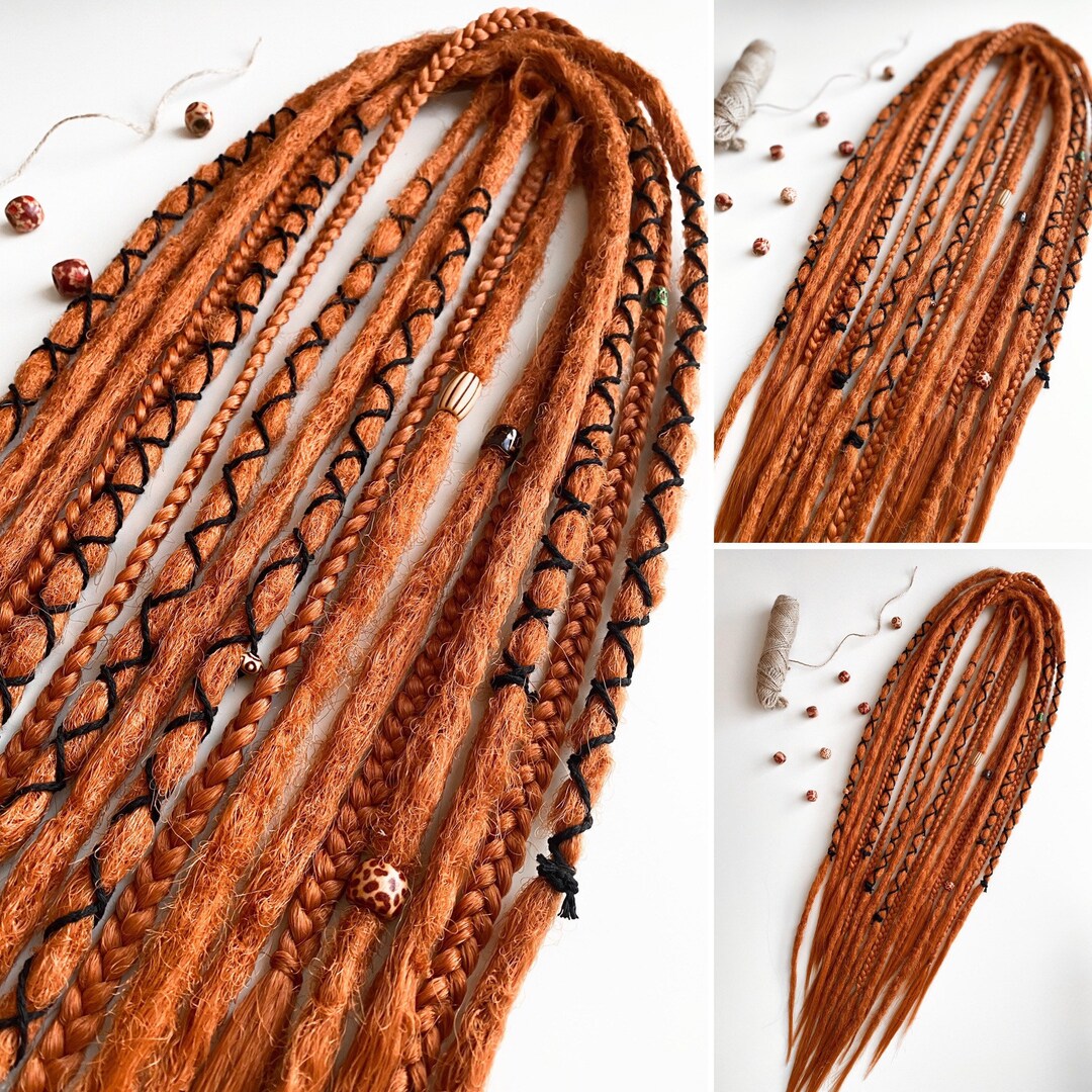 Decorated Set of Ginger Fire Dreads / Synthetic Dreadlocks Extensions ...