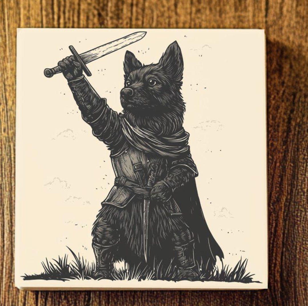Norwegian Elkhound Medieval Knight Ceramic Coaster Gift for Dog Lover ...