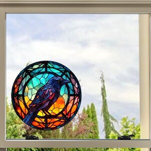 Crow Stained Glass Window Cling | 8" Suncatcher - Etsy