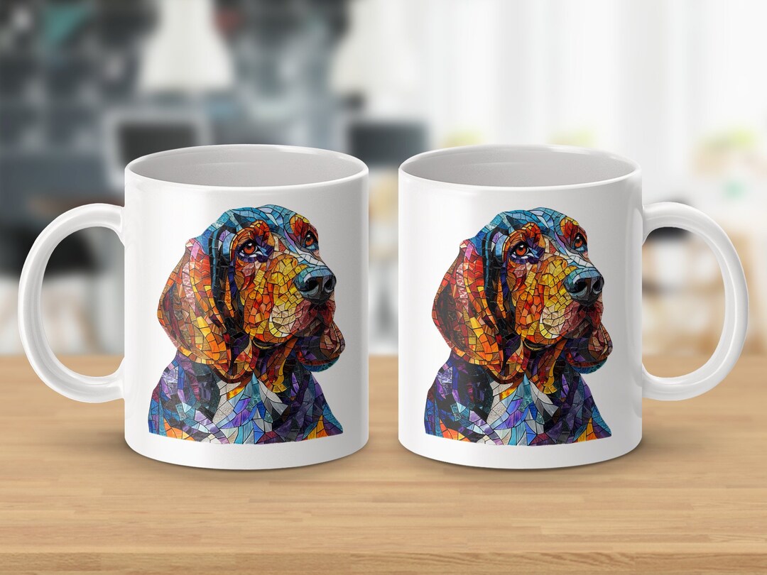 Bluetick Coonhound Colorful Mosaic Dog Design Ceramic Mug, Artistic ...