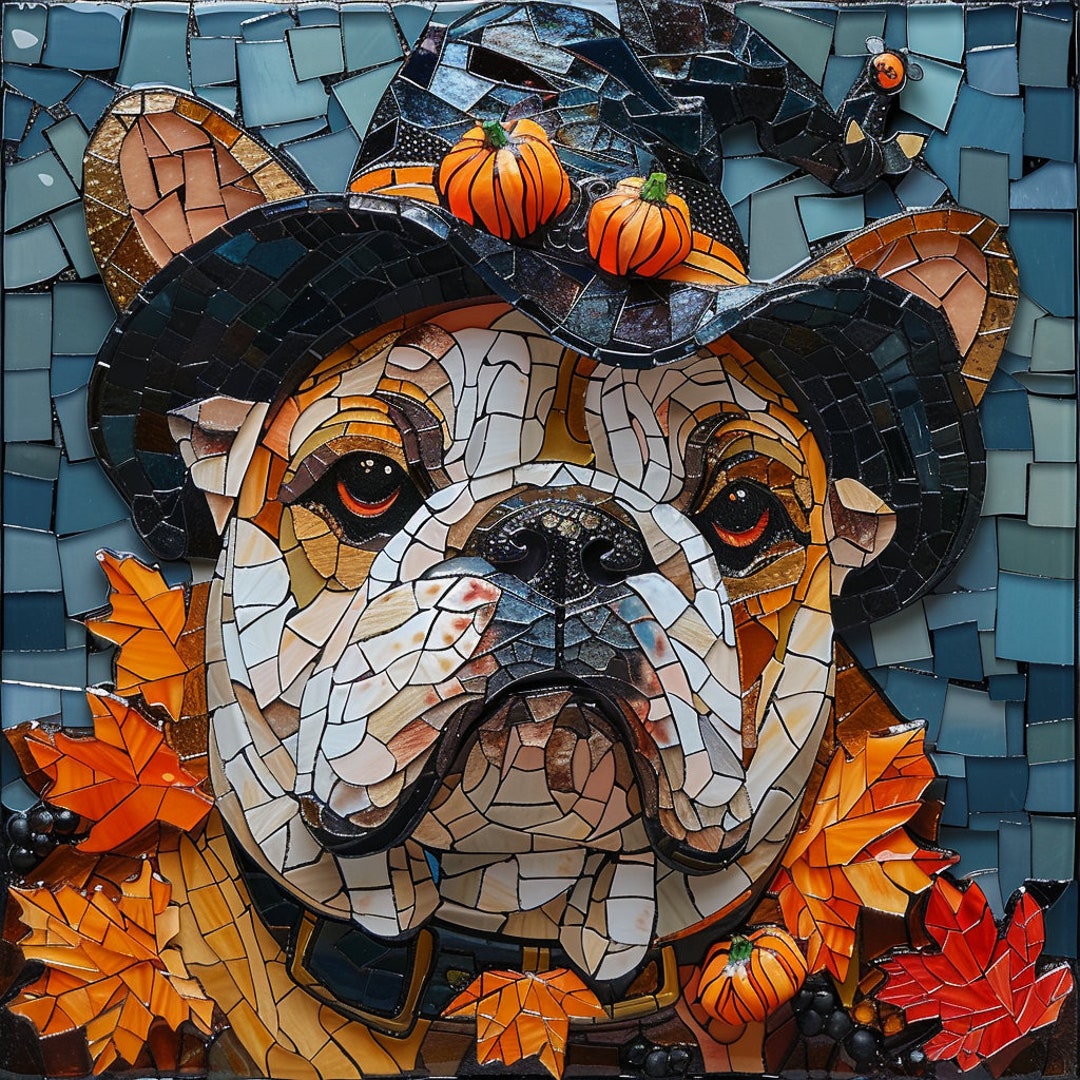 English Bulldog Halloween Costume Ceramic Tile Art Wall Tile Bookshelf ...