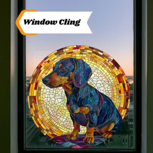 Dachshund Stained Glass Window Cling Decal Sticker Reusable Vinyl Film ...