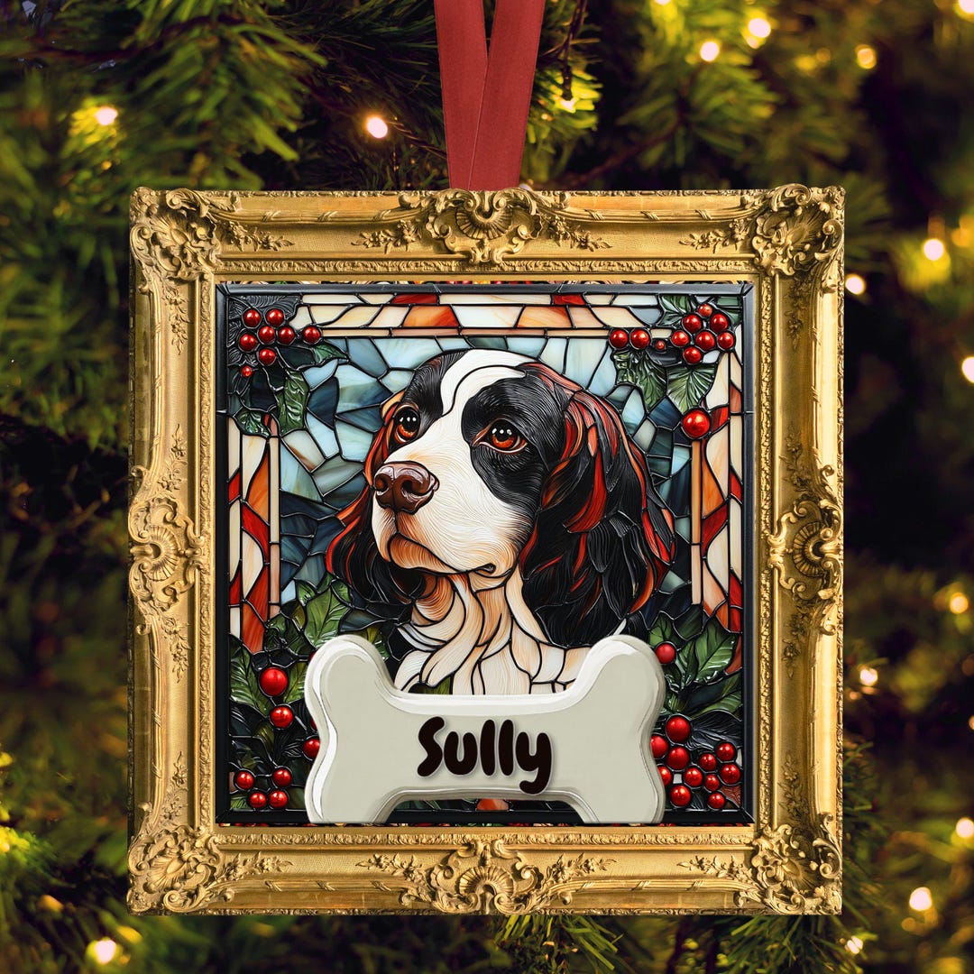 English Springer Spaniel Dog Ornament Personalized Gold Framed ...