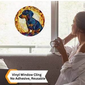 Dachshund Stained Glass Window Cling Decal Sticker Reusable Vinyl Film ...