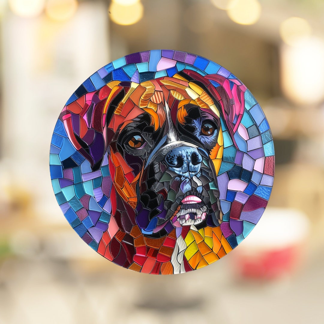 Boxer Stained Glass Look Window Cling - Pet Lover Gift for Pet Owner ...