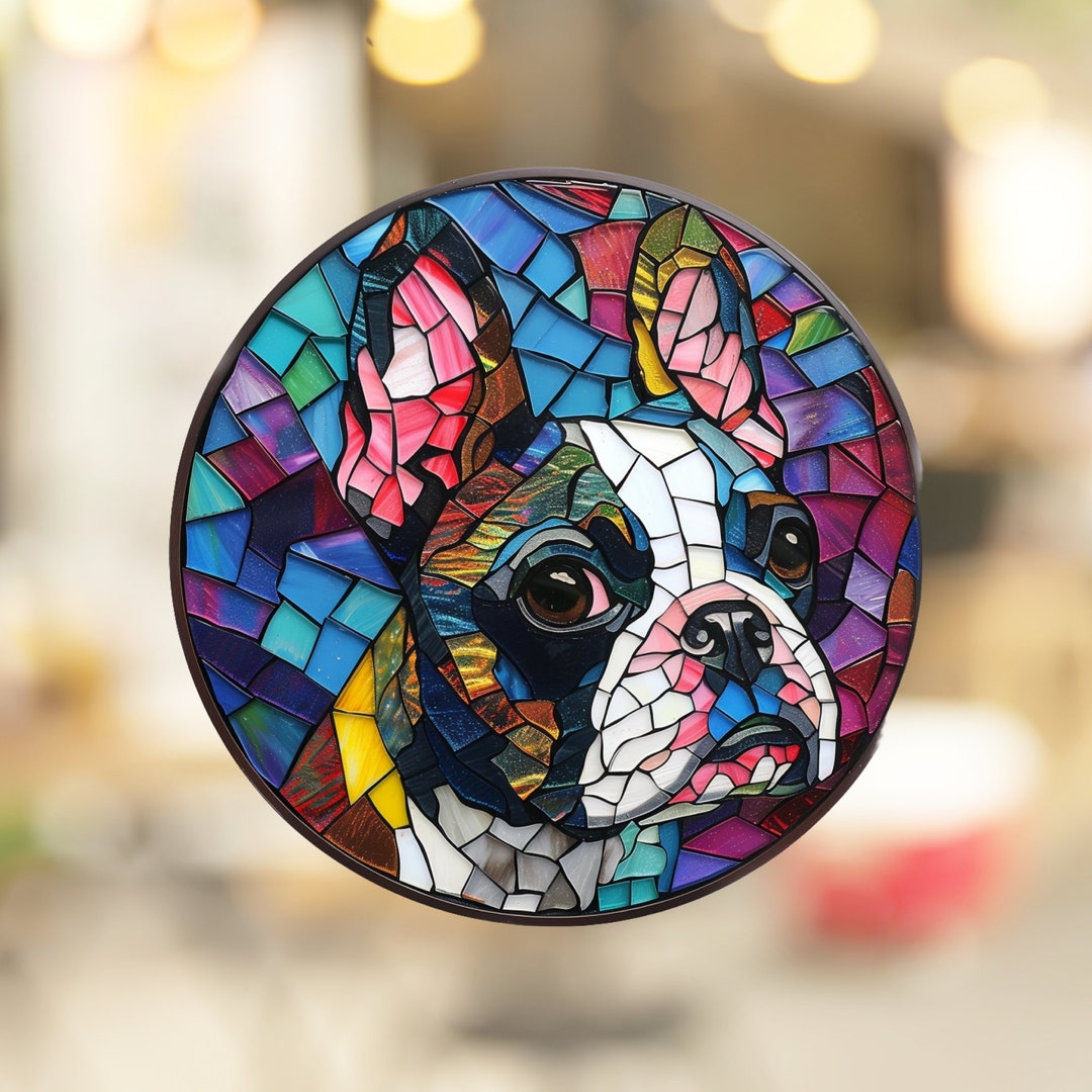 Boston Terrier Stained Glass Look Window Cling - Pet Lover Gift for Pet ...