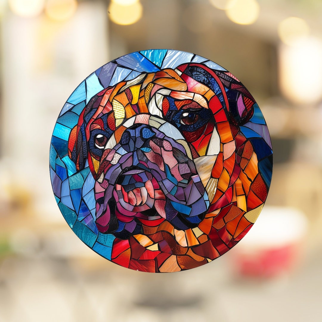 Bulldog Stained Glass Look Window Cling - Pet Lover Gift for Pet Owner ...
