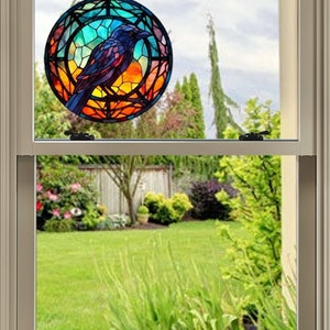 Crow Stained Glass Window Cling | 8" Suncatcher - Etsy