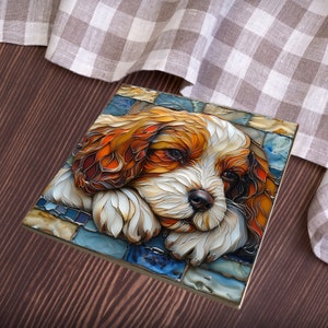 Cavalier King Charles Spaniel Puppy Ceramic Tile Art Wall Tile ...