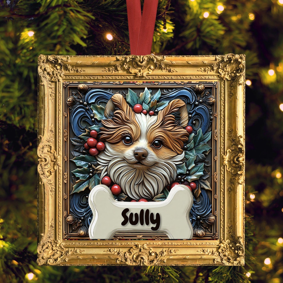 Pomsky Dog Ornament Personalized Gold Framed Christmas Tree Ornament ...