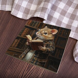 Rat Librarian Mouse Artwork Ceramic Tile Ratful Mouseful Decor Portrait ...