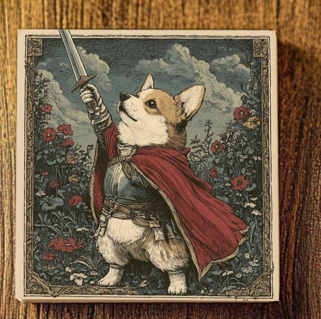 Pembroke Welsh Corgi Medieval Knight Ceramic Coaster Gift for Dog Lover ...
