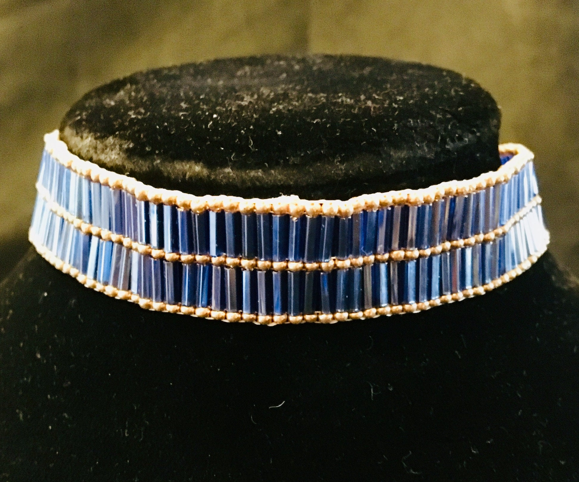 Blue and Gold Choker Loom Beaded Necklace - Etsy