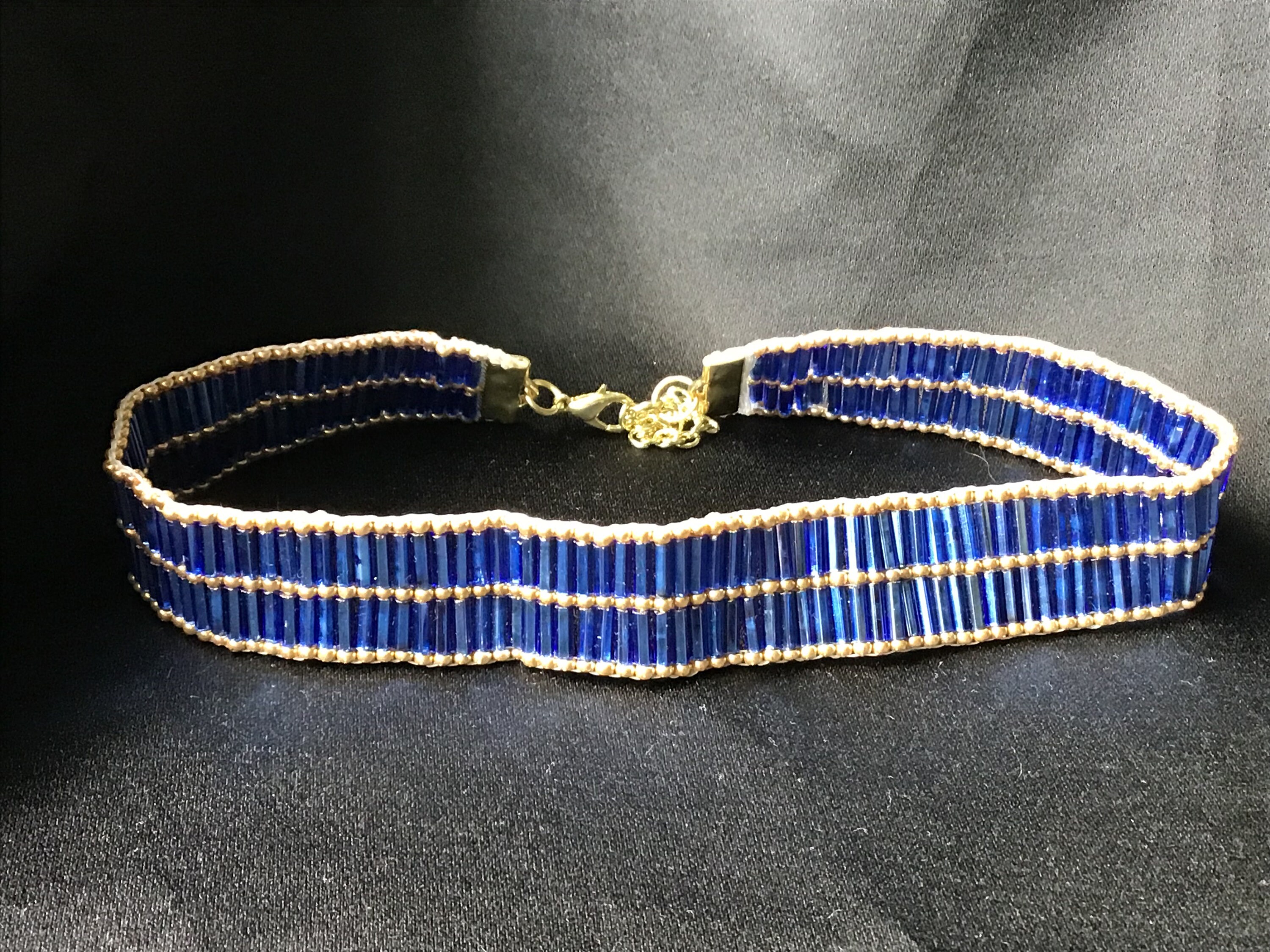 Blue and gold choker loom beaded necklace | Etsy