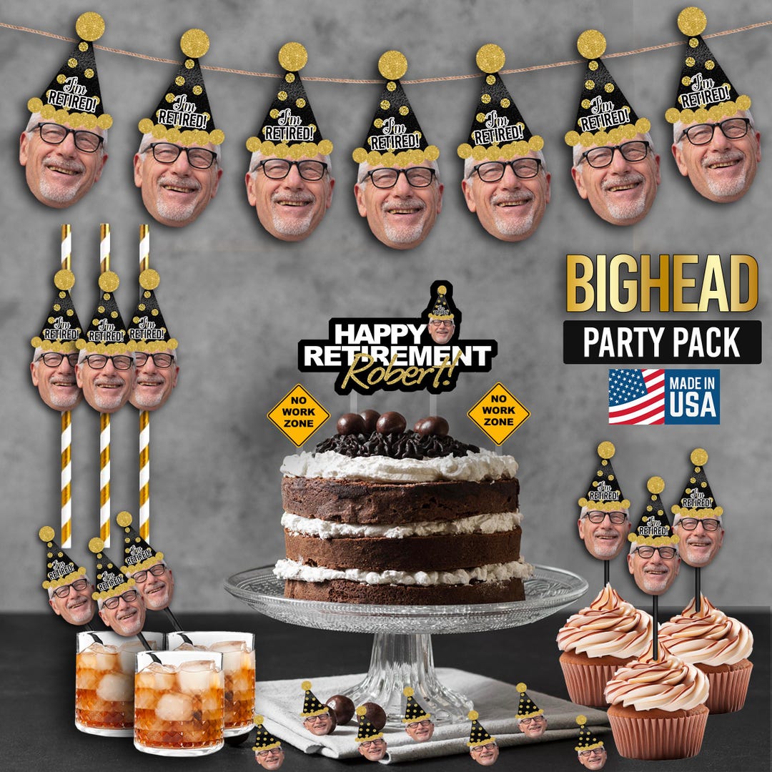 Retirement Party Decorations - Custom Face Banner, I'm Retired Drink ...
