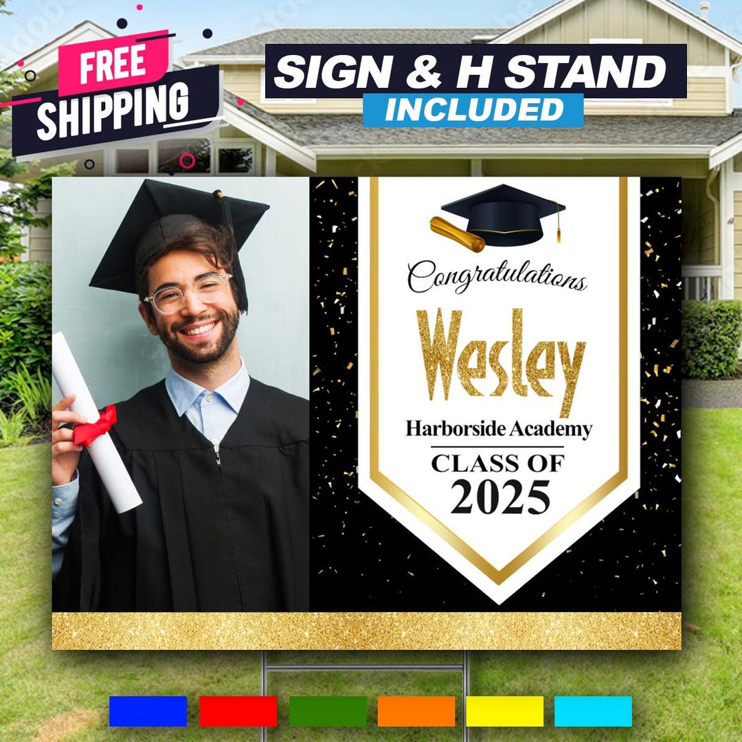 Class of 2026 Photo Graduation Yard Sign - Custom School Spirit Colors ...