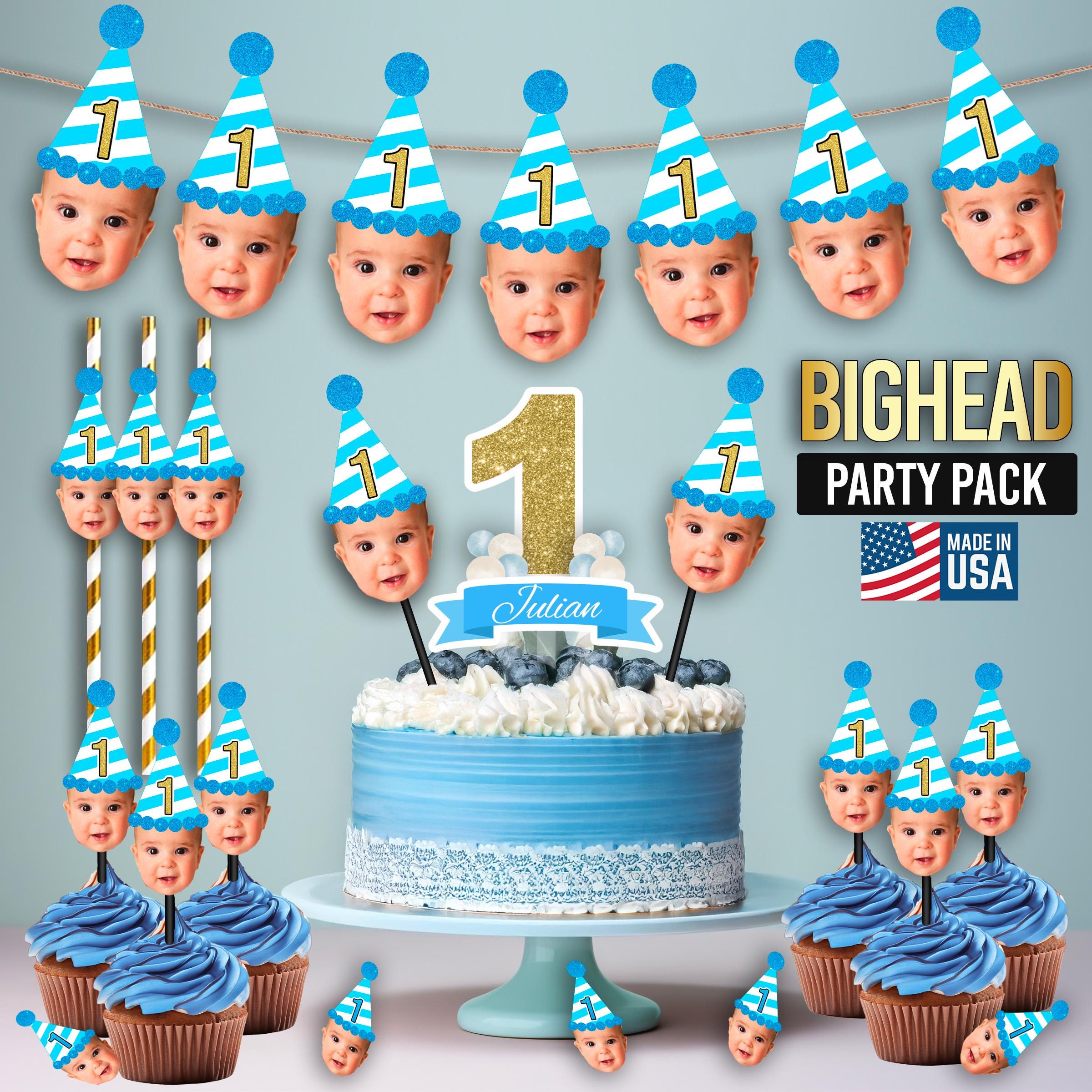 Custom Big Heads Face Birthday Bundle Banner Face Cake Topper, Cupcake ...