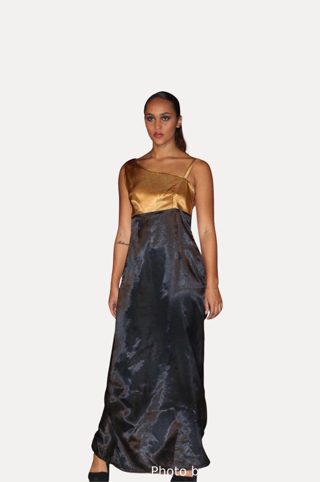 Mustard Gold and Black One-shoulder Prom Dress/evening Dress W ...