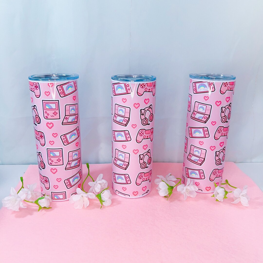 Gamer Girl Stainless Steel Cup With Plastic Lid and Straw, Cute, Kawaii ...