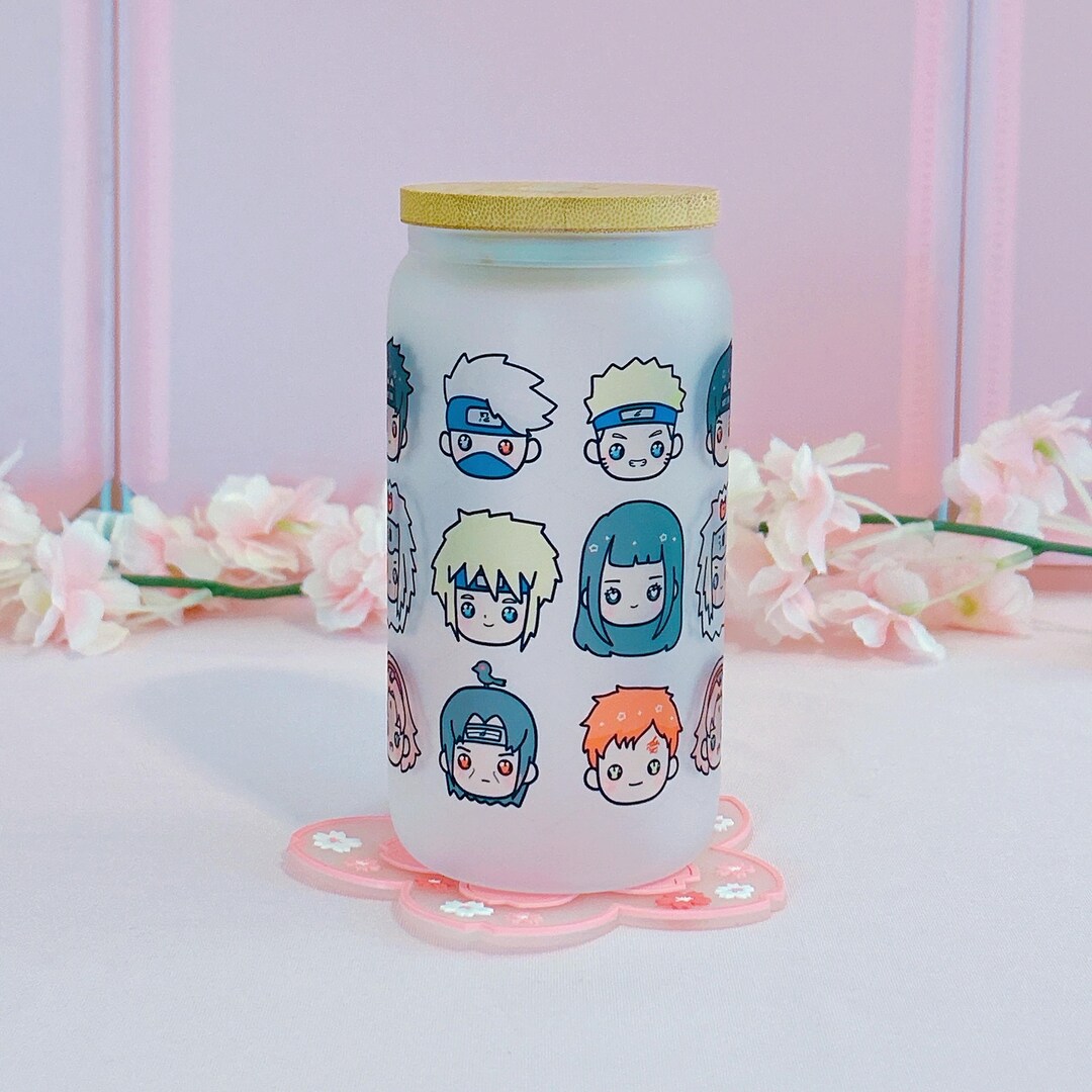 Ninja Cup Iced Coffee Glass, Glass Can With Bamboo Lid and Straw, Cute, Kawaii Cup, 16 Oz, Cup ...