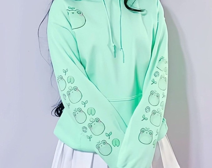 Cute Frog, Froggy, Green Hoodie, Sweater, Pullover, Nature, Sweater ...