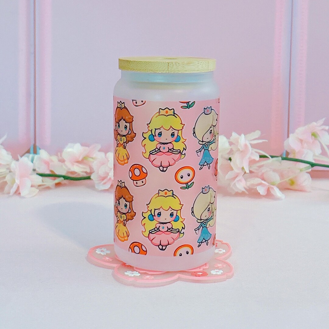 Princess Cup Iced Coffee Glass, Glass Can With Bamboo Lid and Straw ...