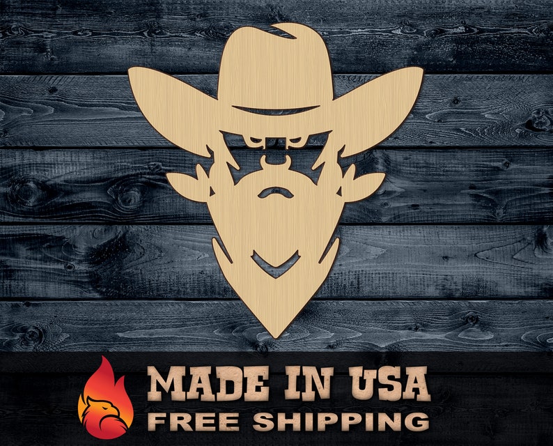 Cowboy Head Man Beard Scarf Hat Western Outlined Wood Cutout - Etsy