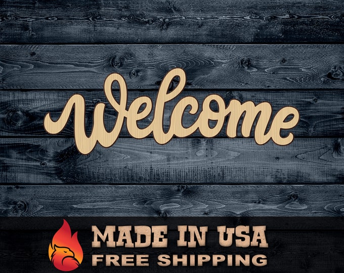 Custom Welcome Script Word Text Letter Wood Cutout Doorhanger Unpainted ...
