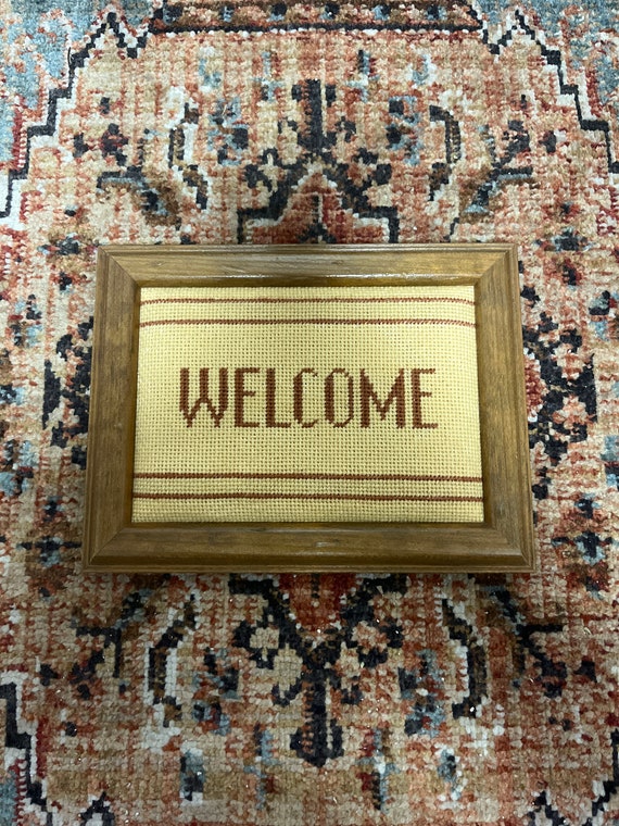 Antique Vintage Welcome Sign 1990s 90s Cross Stitch Embroidery - Etsy