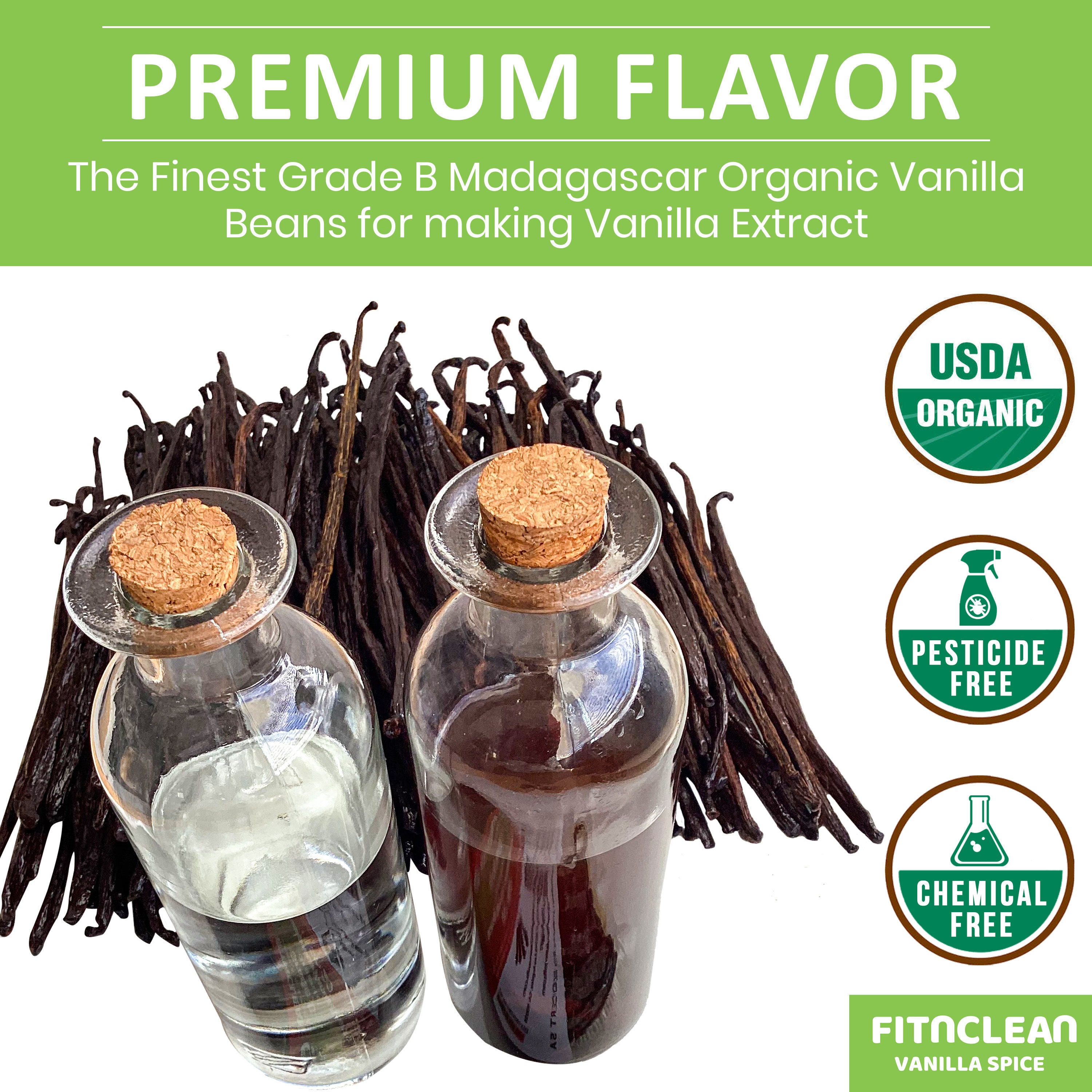 10 Organic Madagascar Vanilla Beans Grade B for Extract, Cooking and Baking by FITNCLEAN VANILLA ...