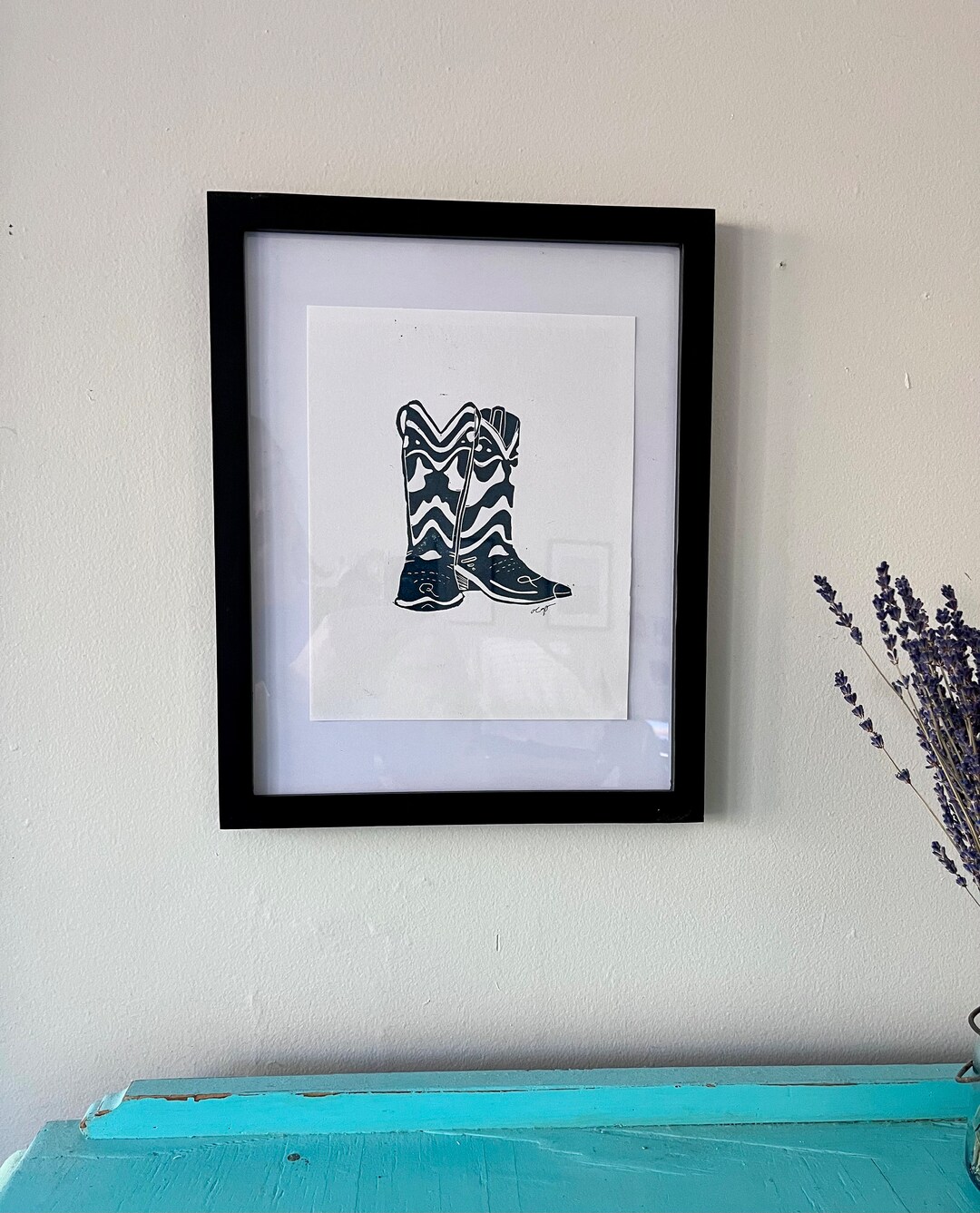 Cowboy Boots / Original Handmade Linocut Print / 8x10 - Etsy