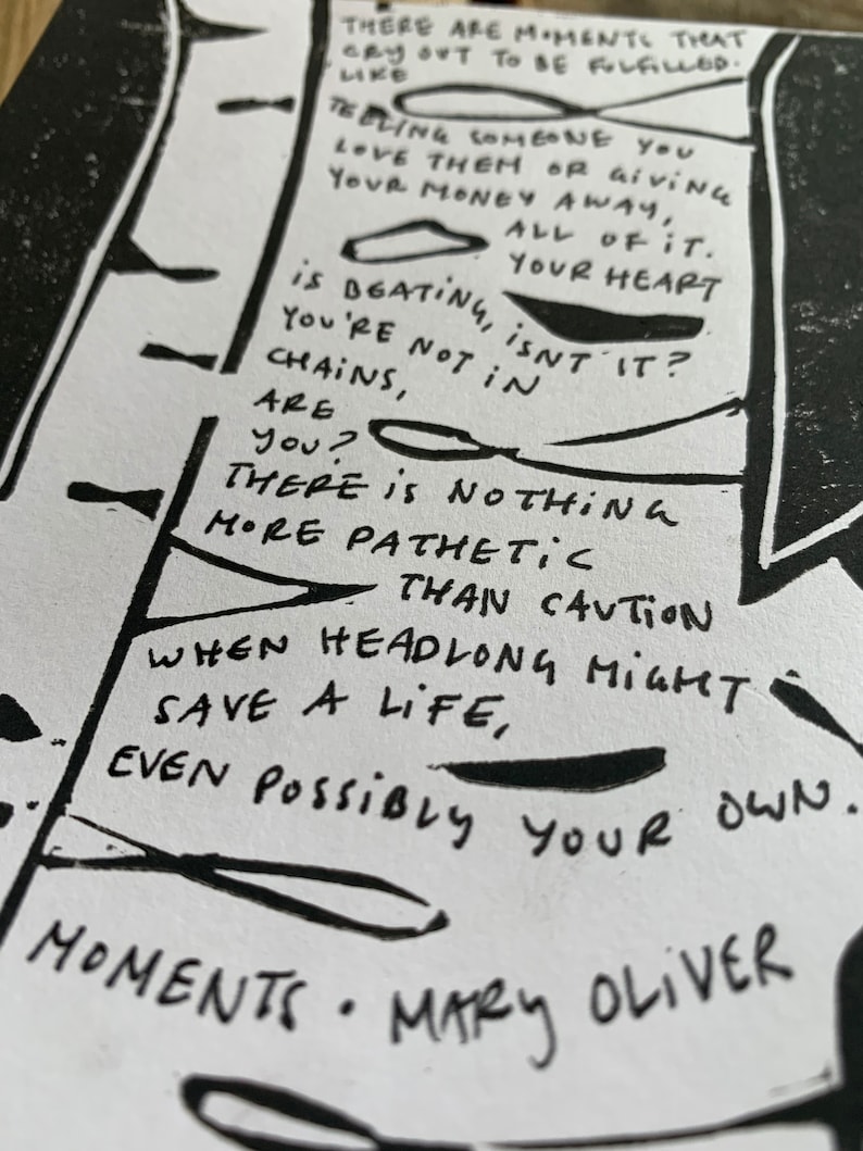 Moments by Mary Oliver Poem / Birch Tree Block Print - Etsy