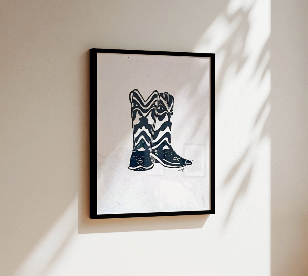 Cowboy Boots / Original Handmade Linocut Print / 8x10 - Etsy