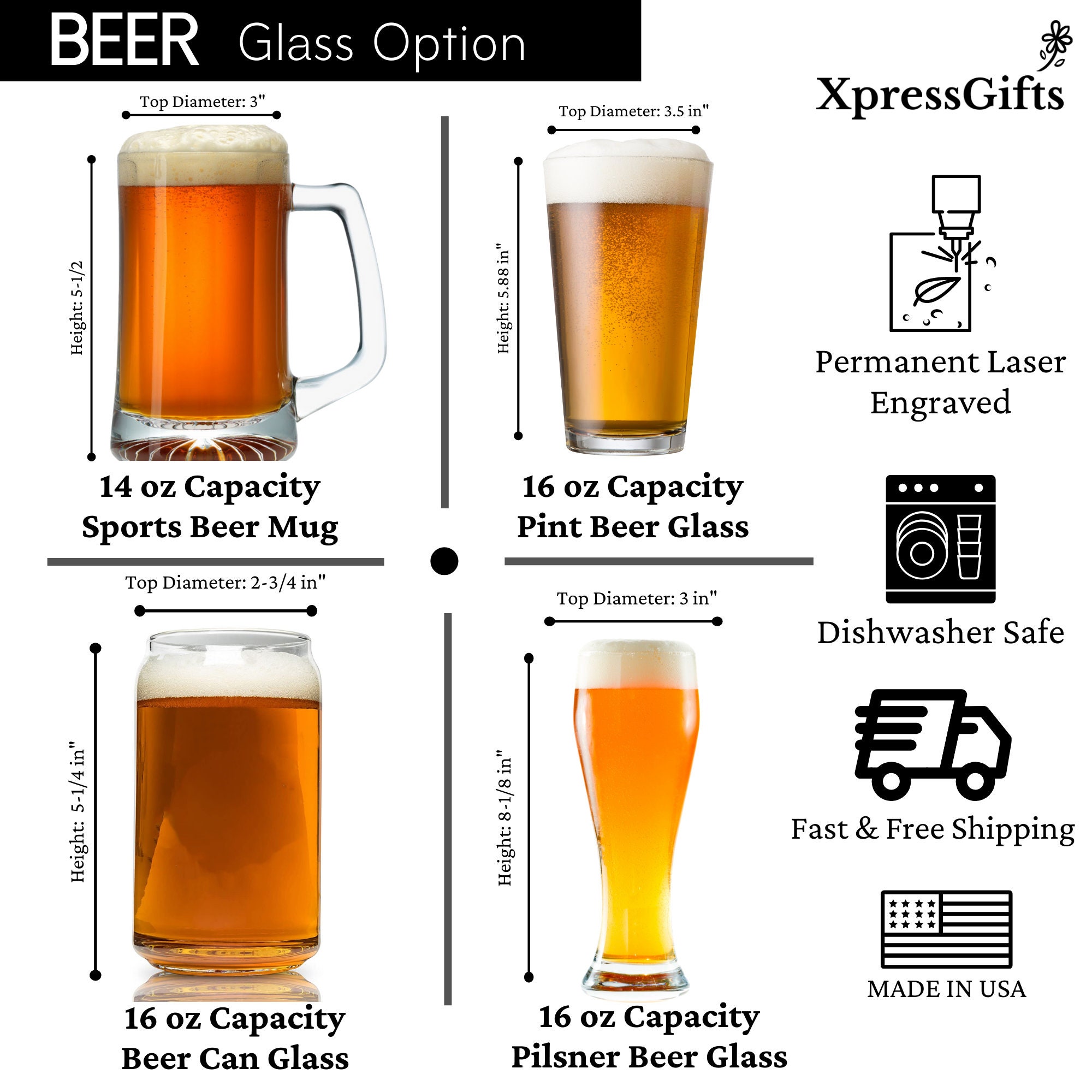 Pint Glass Custom Logo or Text on Engraved Beer Set of 4 | Etsy