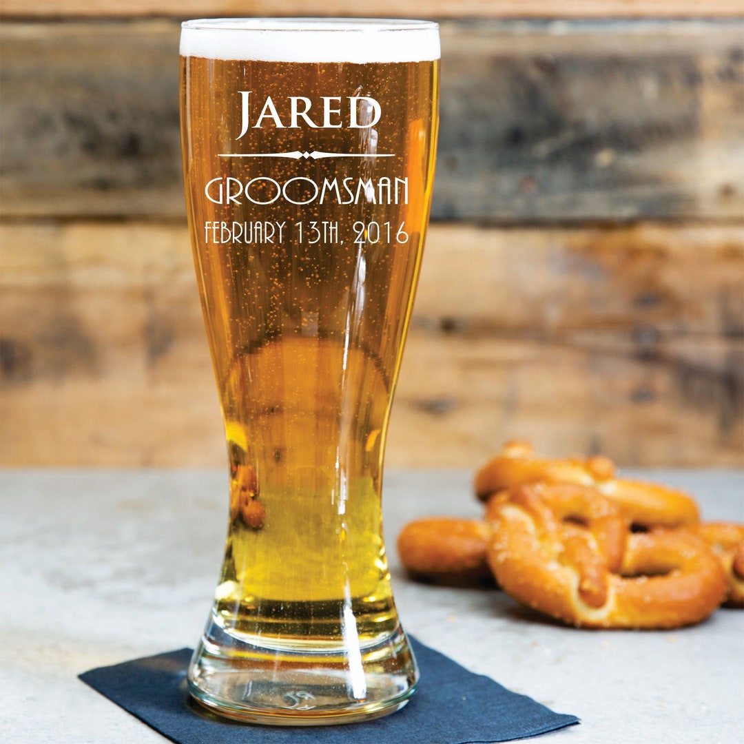 Personalized Pilsner Glasses, Groomsmen Beer Glass Gift, Engraved Beer ...