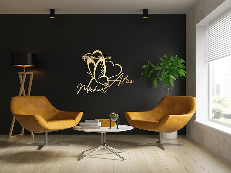 Gold Metal Customized Names and Date Sign Heart and - Etsy