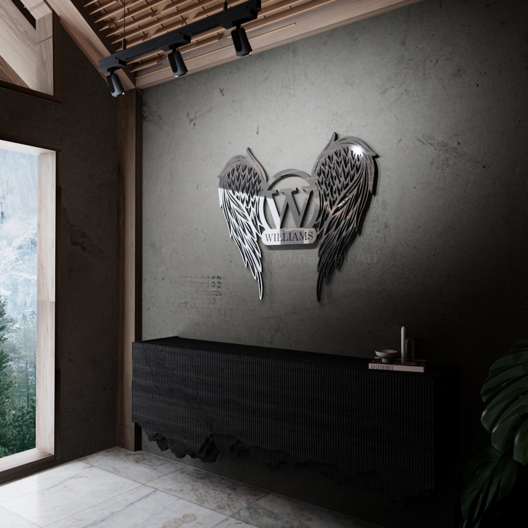 Metal Personalized Angel Wings Wall Art, Customized Home Decoration ...