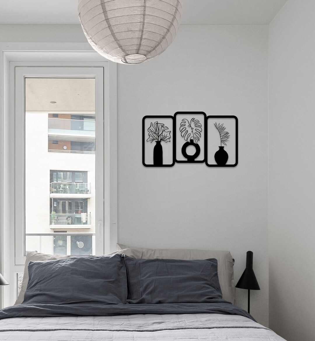 Flowers Large Metal Wall Art and Decor, Leaves in Vases Metal Art Home ...