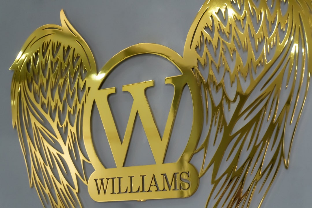 Metal Angel Wings Name Sign, Large Metal Wall Art, Shiny Gold ...