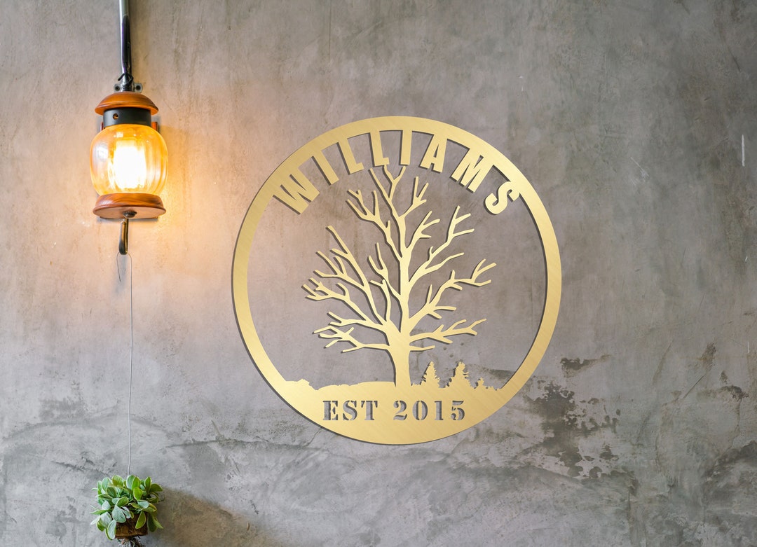 Gold Family Tree Name Sign, Large Metal Wall Art and Decor, Customized ...