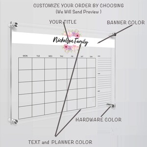 Pink Flower Acrylic Wall Calendar, Floral Family Wall Planner, Dry ...