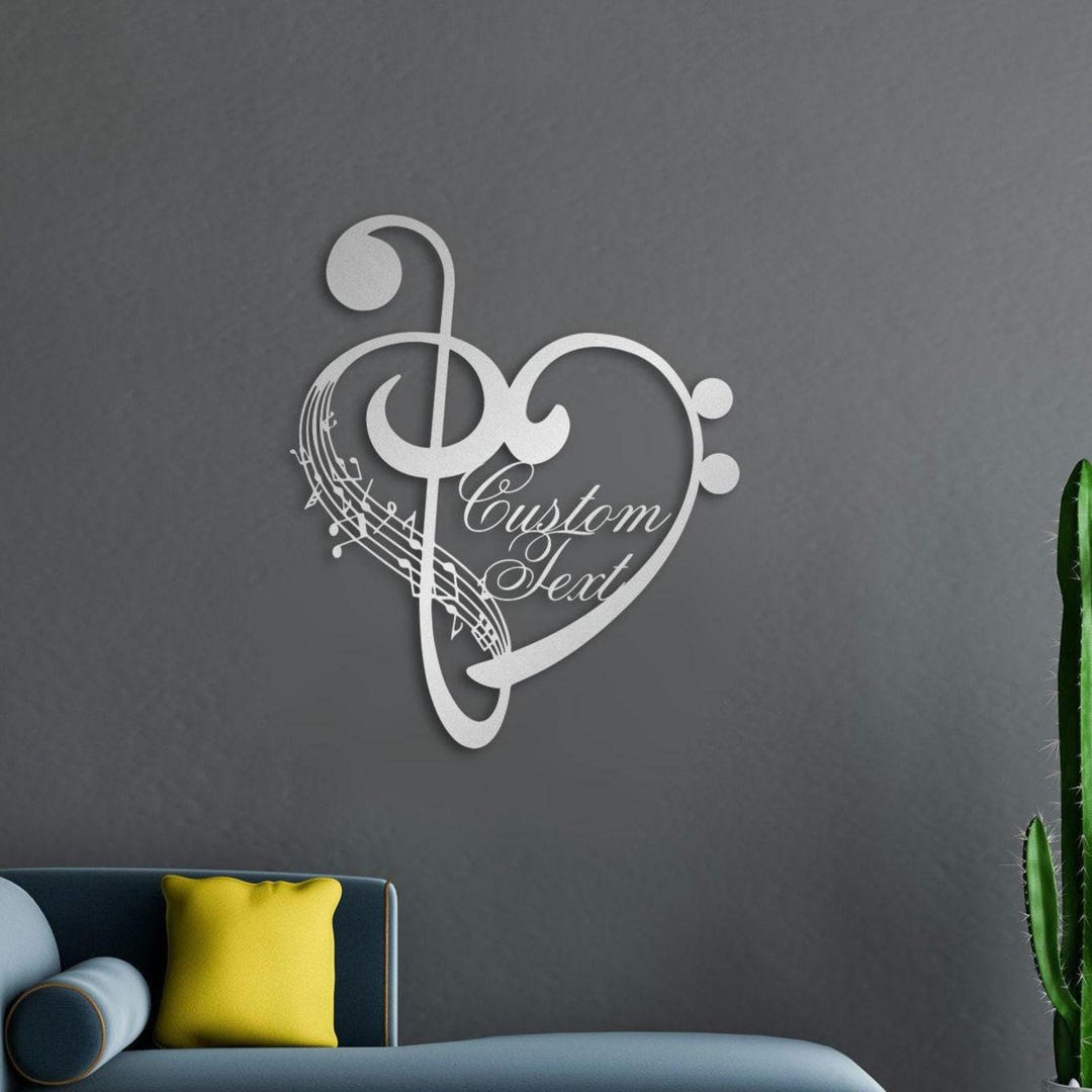 Personalized Music Notes Metal Wall Art Silver Custom Heart Notes ...