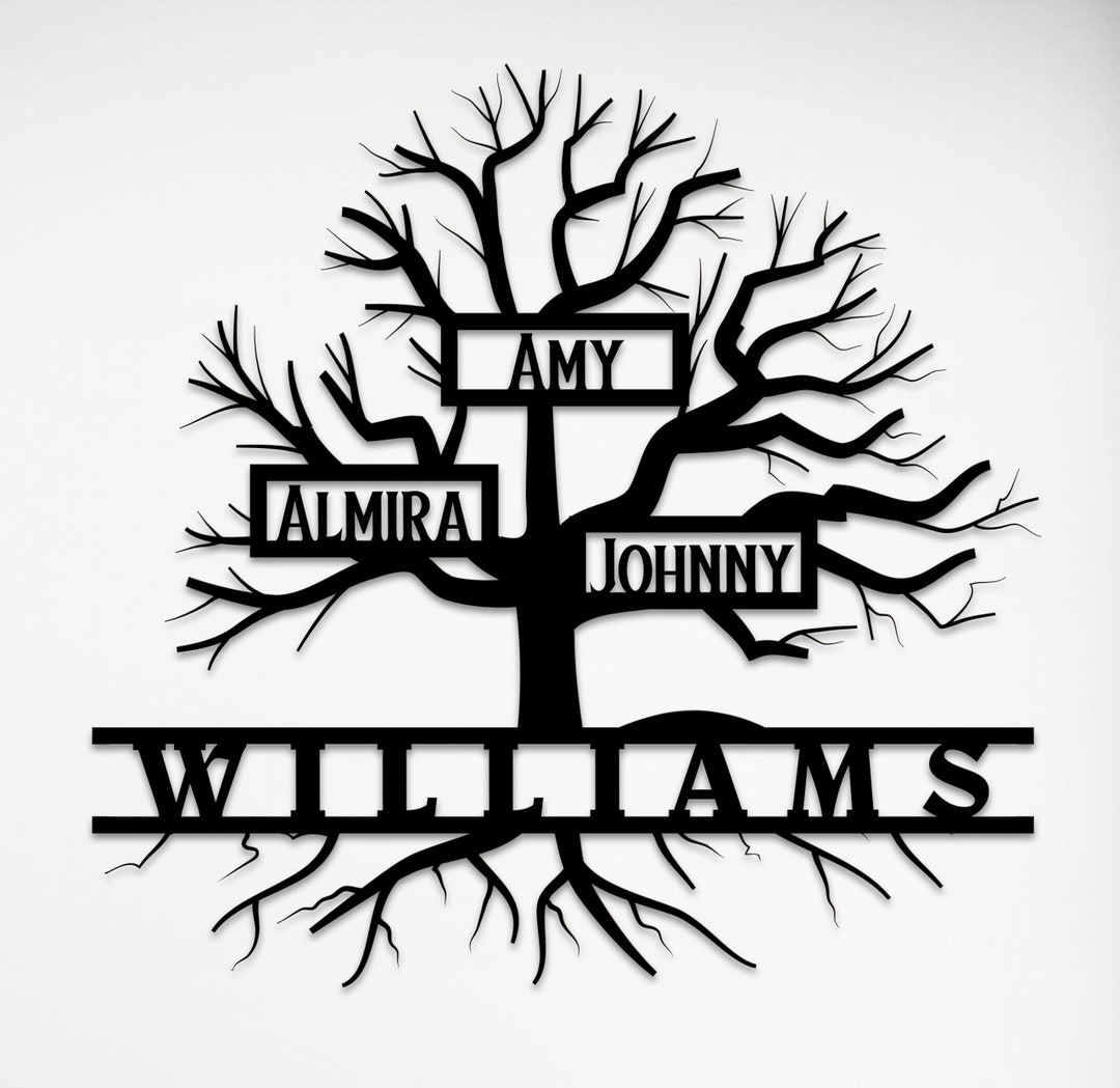 Personalized Gold Metal Family Tree Name Sign, Large Metal Wall Art ...